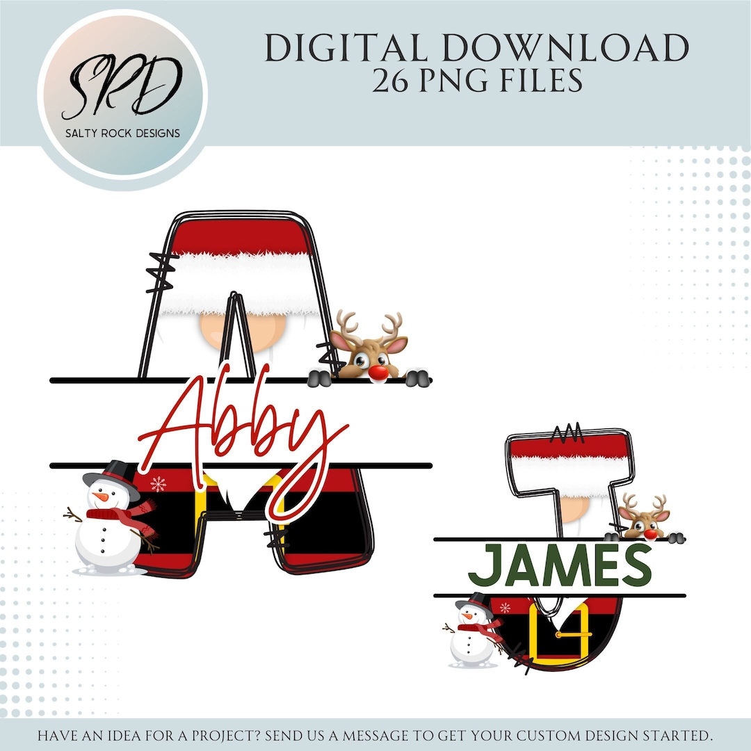 Split Christmas Monogram, Christmas Doodle Alphabet Set, Christmas ...