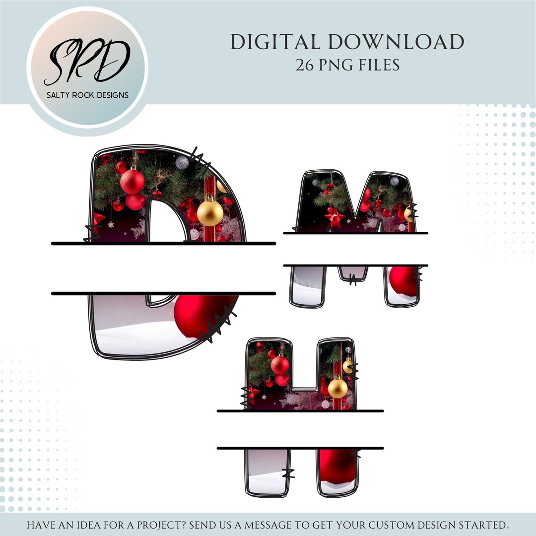 Split Christmas Monogram, Christmas Doodle Alphabet Set, Christmas ...