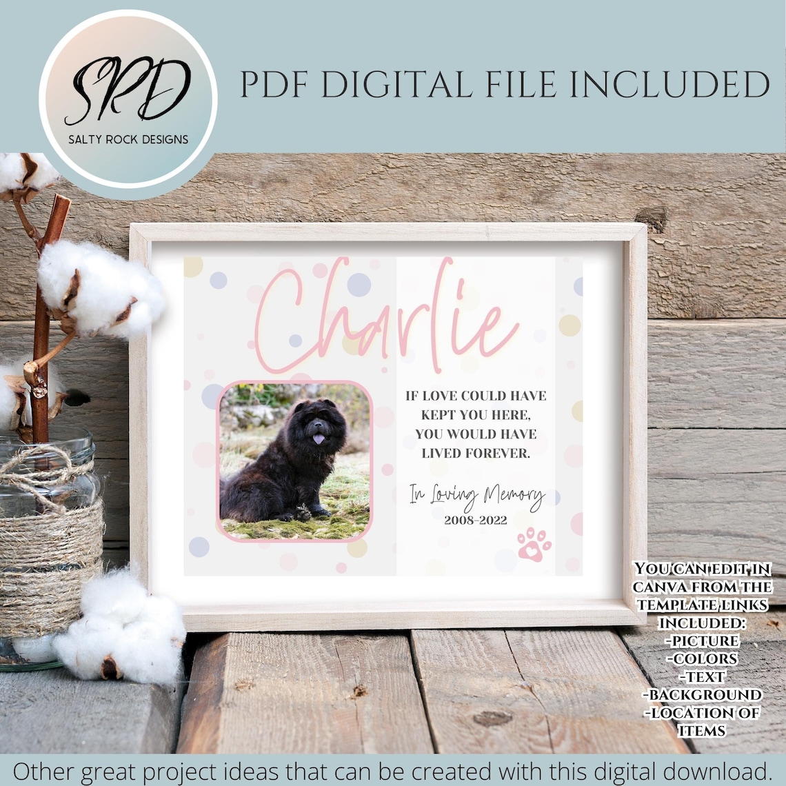 Pet Memorial Printable, Editable Pet Memorial File, Editable Pet ...