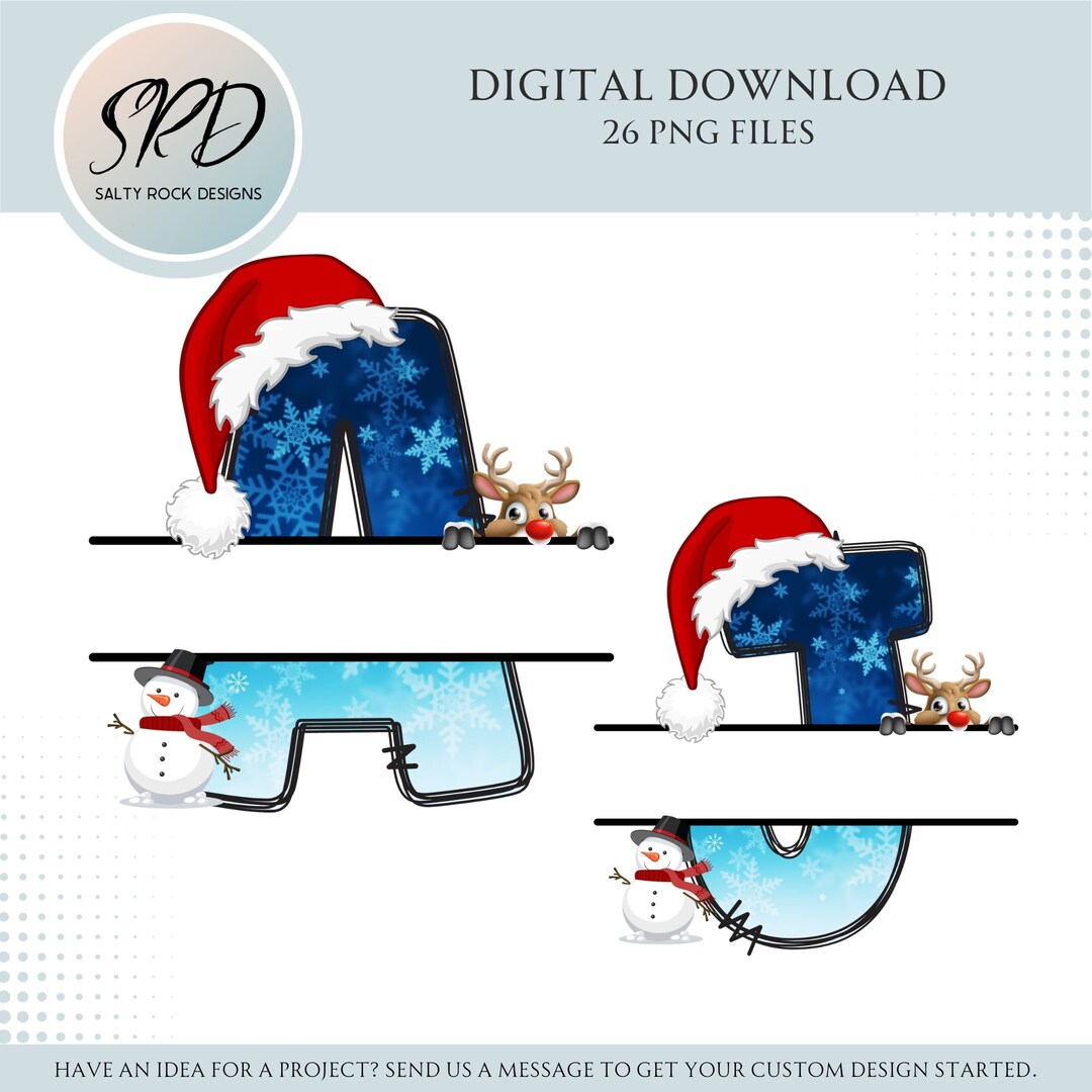 Split Christmas Monogram, Christmas Doodle Alphabet Set, Christmas ...