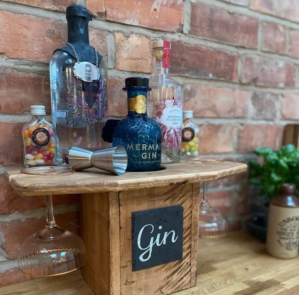 Table Top Gin Bar Solid Wood With Chalkboard Slate Personalised - Takes ...