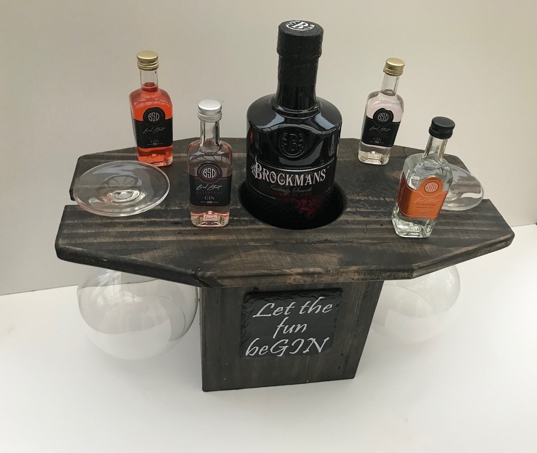 Table Top Gin Bar Solid Wood With Chalkboard Slate Personalised - Takes ...