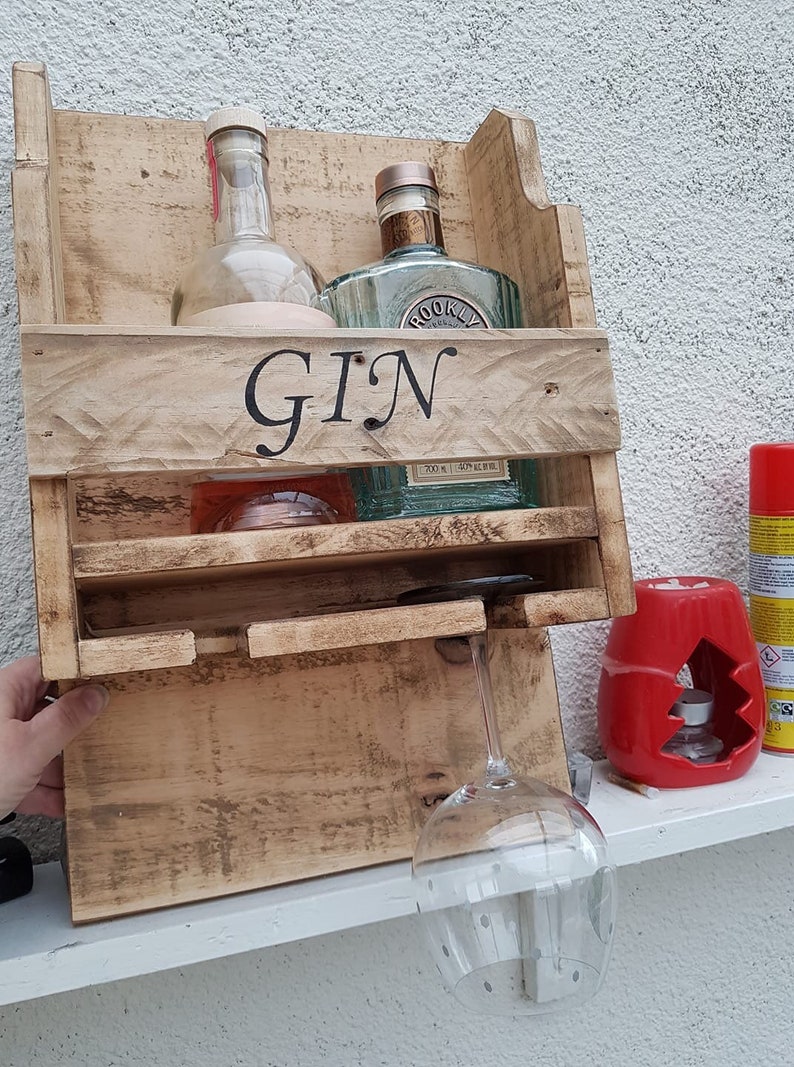 Rustic wooden Wine Gin rack wall mounted Rack Home Bar 4 | Etsy