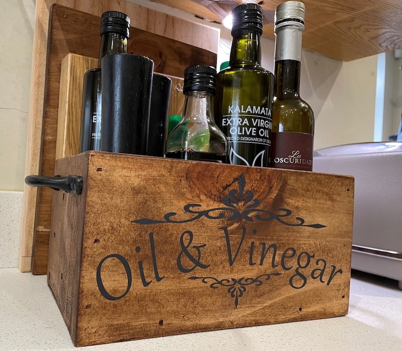 Rustic Wooden Oil & Vinegar / Condiments Caddy Kitchen - Etsy UK