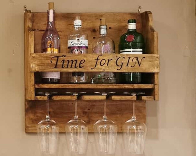 Rustic Wooden Wine Gin Rack Wall Mounted Rack Home Bar 4 - Etsy