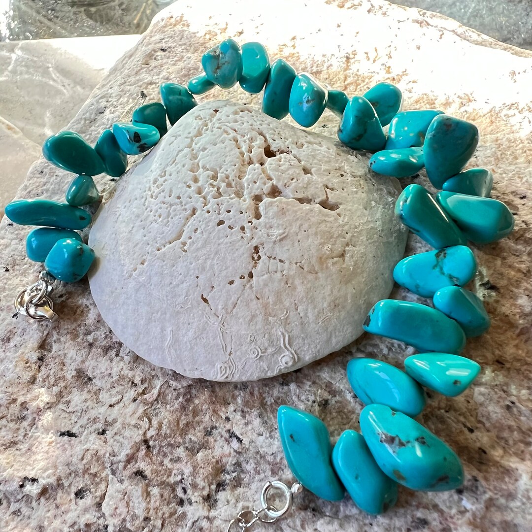 Irregular Turquoise Stone Bracelet - Sterling Silver - Etsy