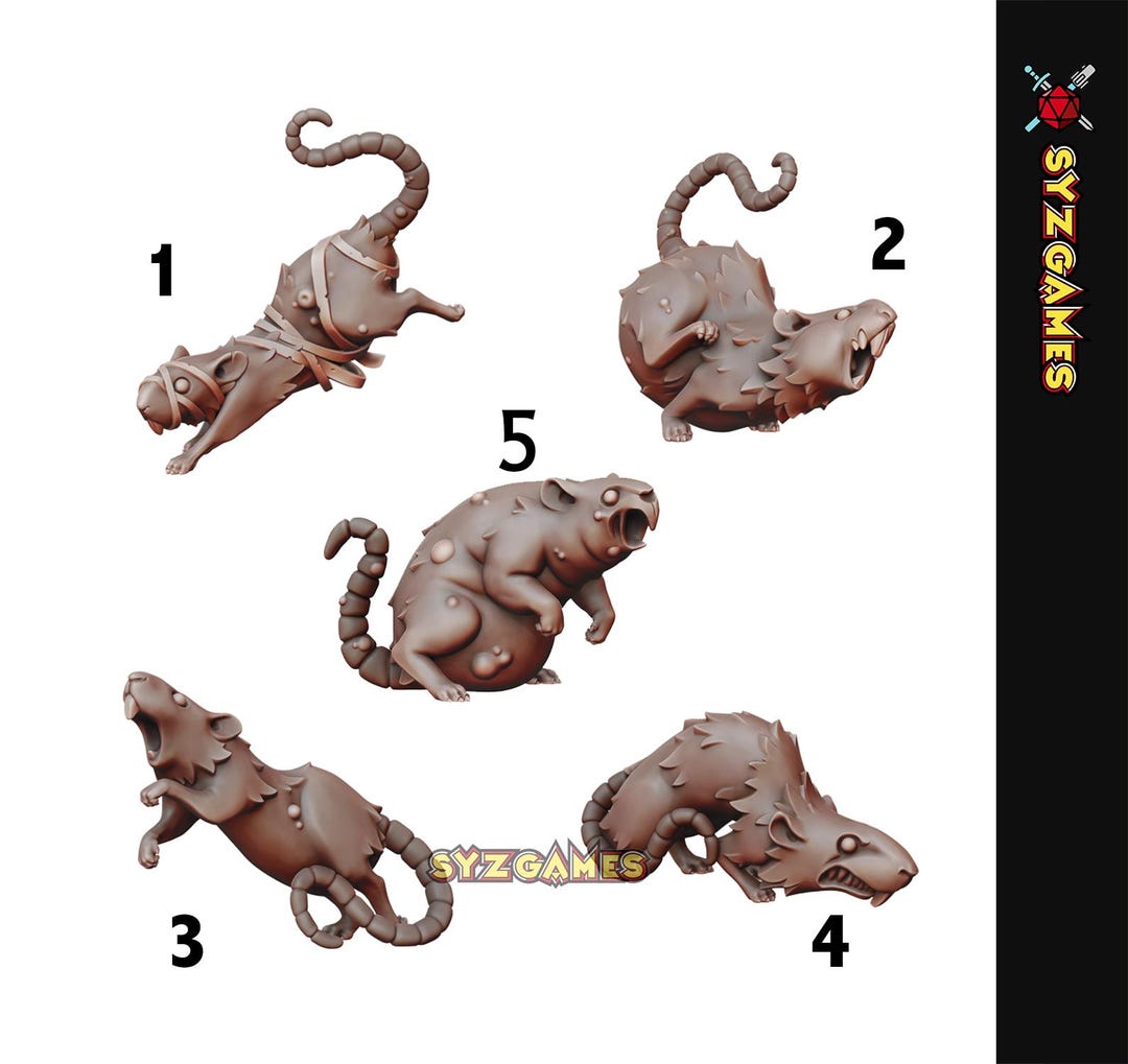 Giant Rats Beast Fantasy Miniature Dungeons and Dragons Mini RPG ...