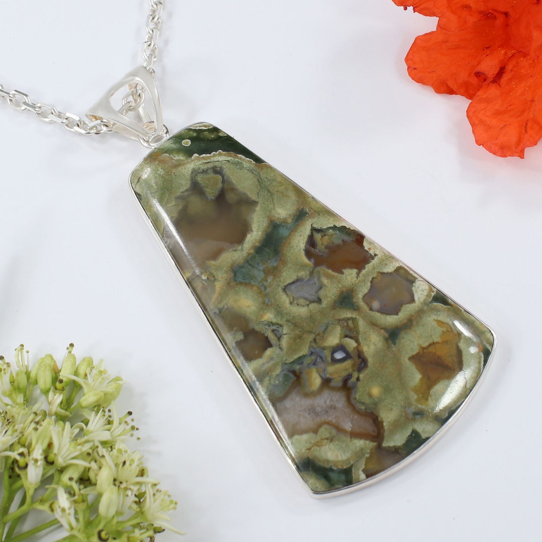 Natural Rainforest Jasper Pendant Rainforest Jasper 925 Sterling Silver ...