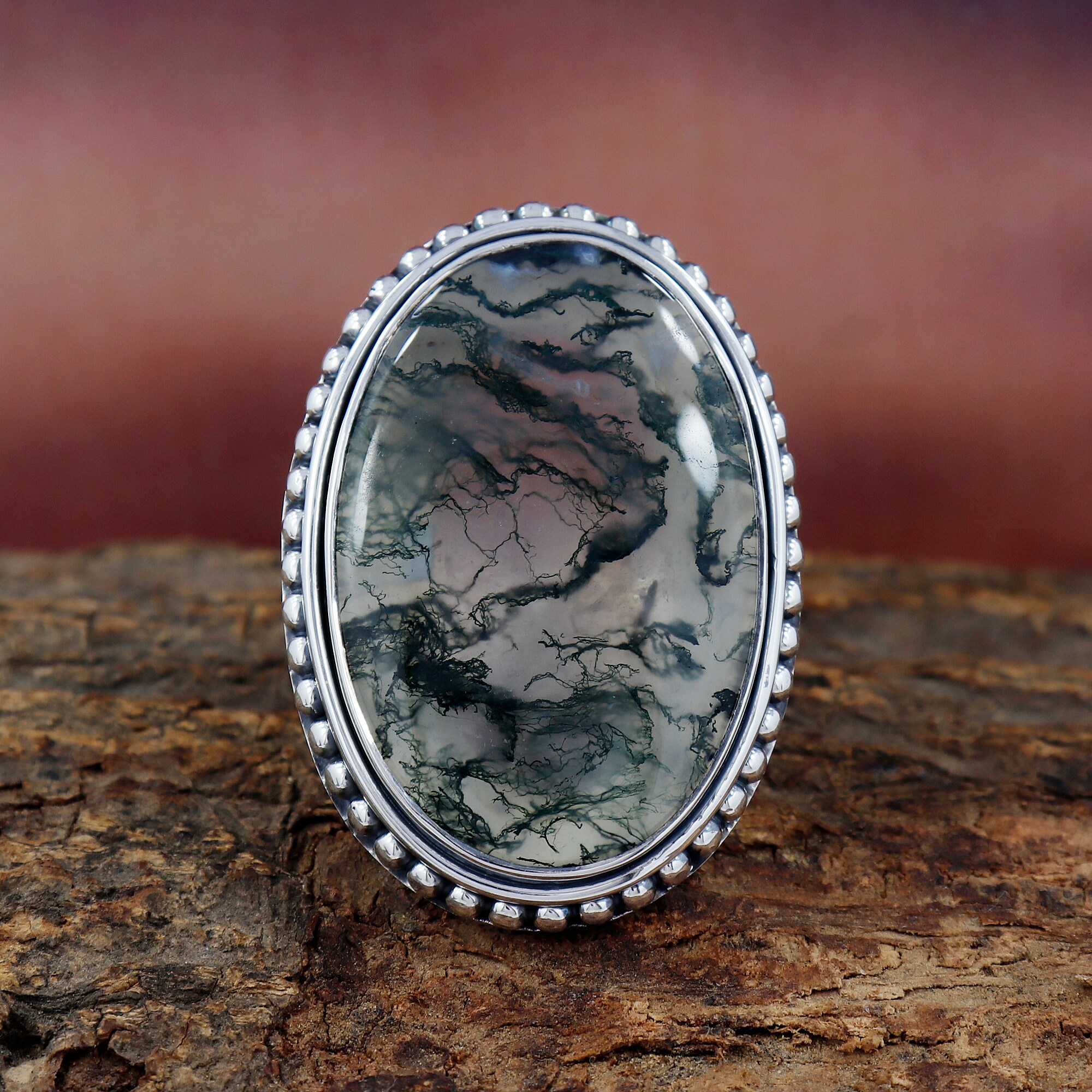 Natural Moss Agate Ring Moss Agate Silver Ring | Etsy