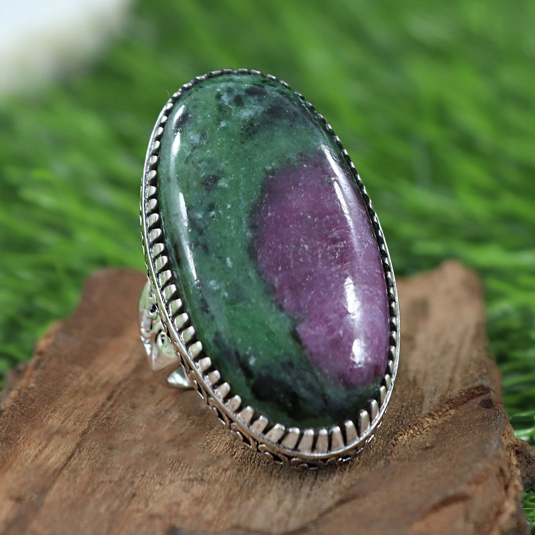 Large Ruby Zoisite Gemstone Ring, 925 Sterling Silver Ring, Statement Ring, Ruby Zoisite Jewelry ...