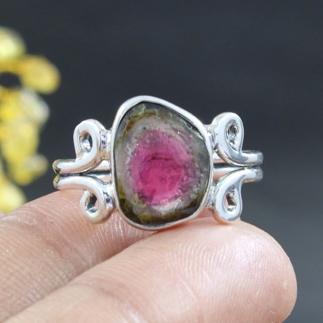 Natural Watermelon Tourmaline Ring Watermelon Tourmaline - Etsy