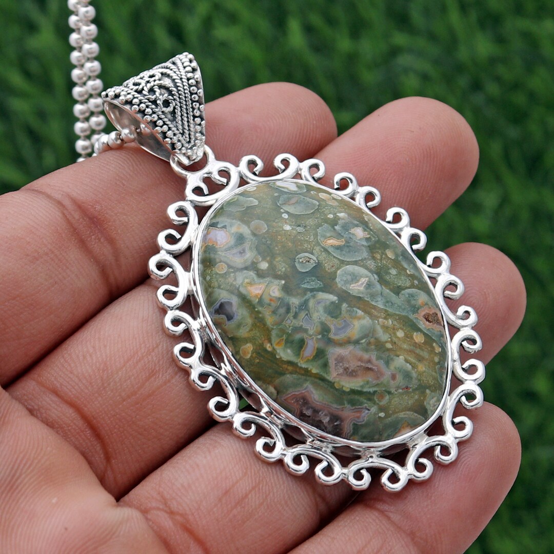 Handmade Rain Forest Jasper Pendant Necklace Boho Silver Pendant 925 ...