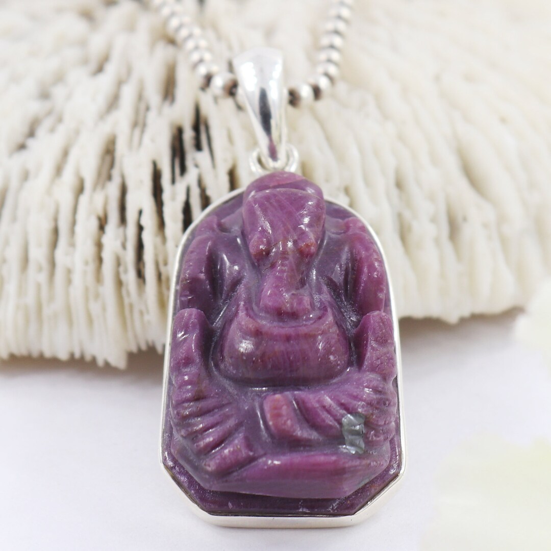 Natural Ruby Gemstone Pendant Necklace, 925 Sterling Silver Pendant ...