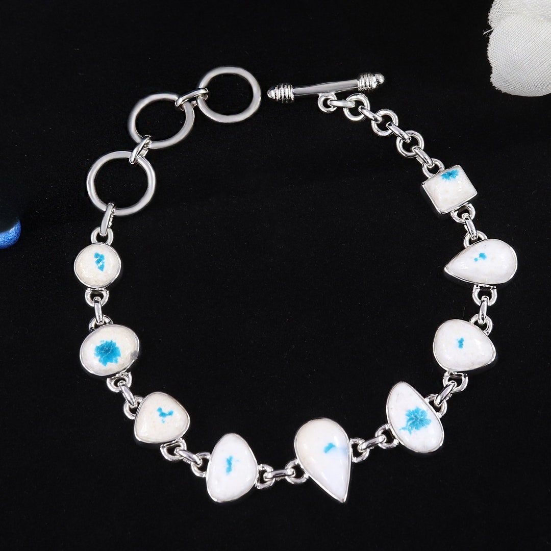 Natural Cavansite Bracelet Crystal Cavansite Bracelet Silver Statement ...