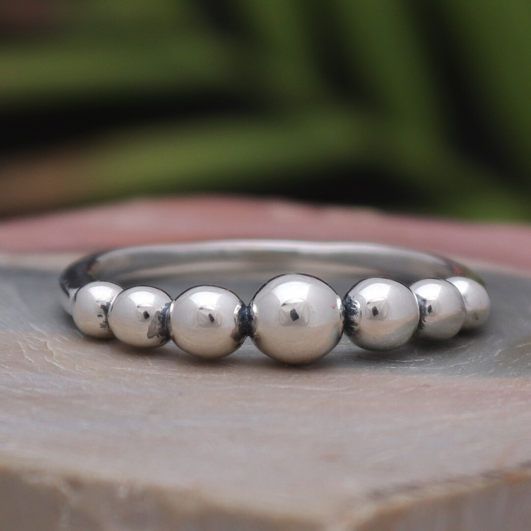 Thick Sterling Silver Beaded Ring Gift for Her Stacking Bead Ring ...