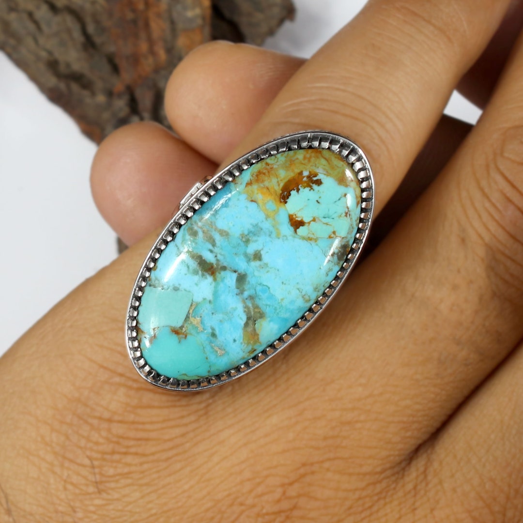 Blue Turquoise Gemstone Ring, Boulder Turquoise Jewelry, Sterling ...