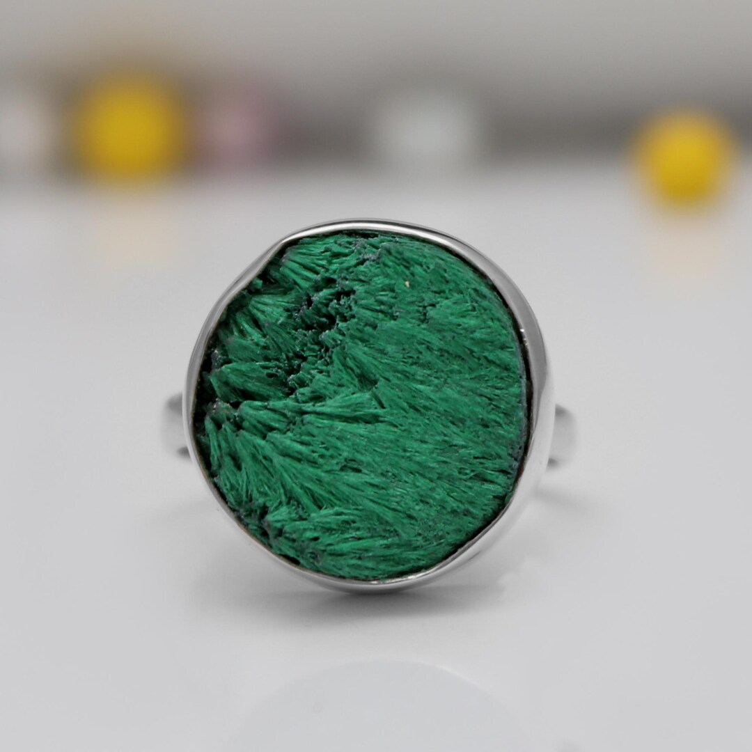 Velvet Fibrous Malachite Gemstone Sterling Silver Ring for Woman ...