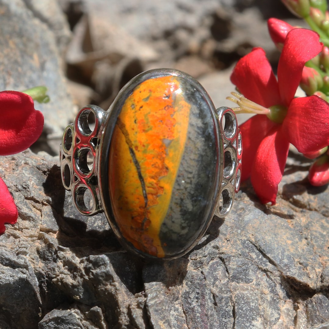 Bumble Bee Jasper Ring Oval Stone Sterling Silver Japer Ringorganic ...