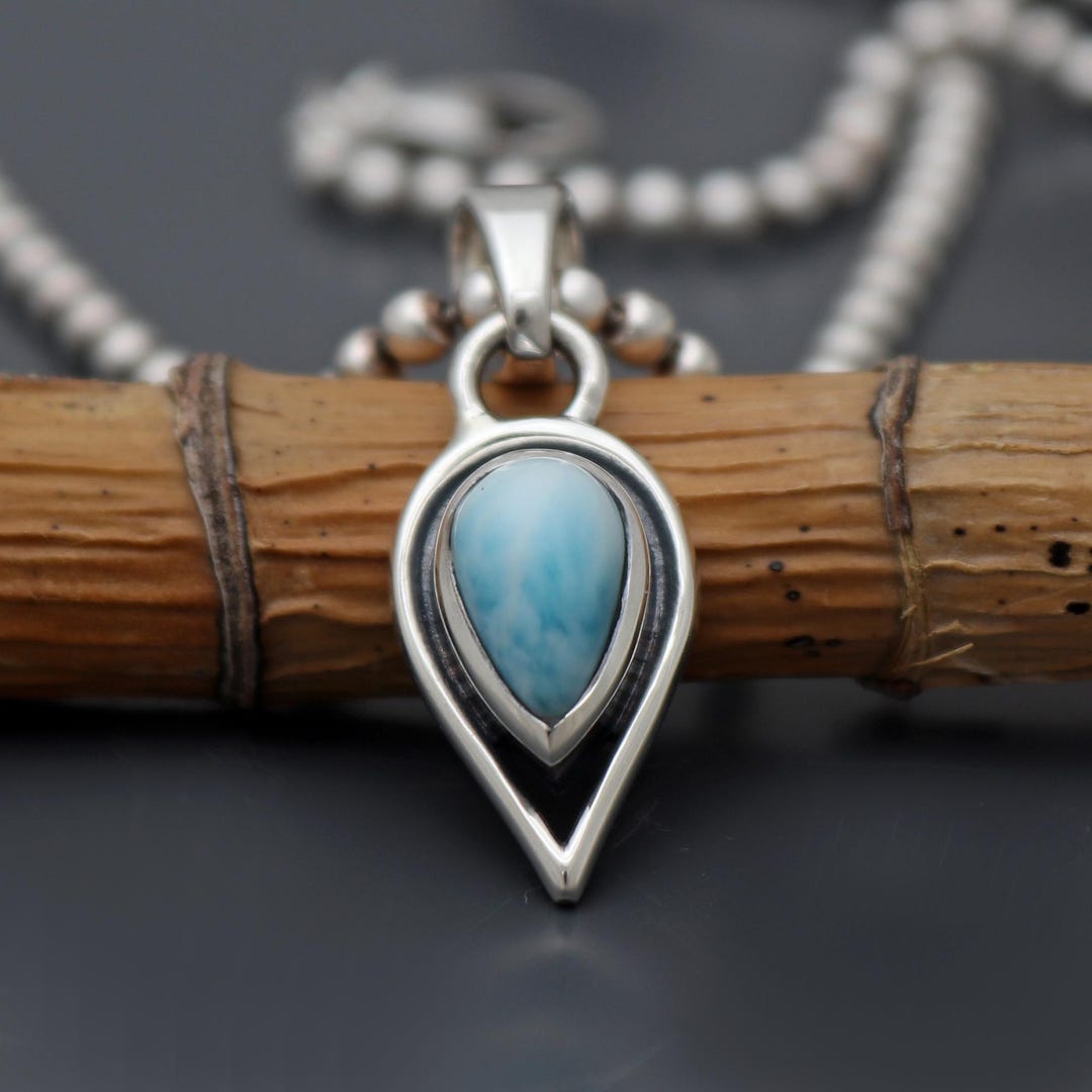 Little Larimar Teardrop Pendant, Handmade Minimalist Jewelry, 925 ...