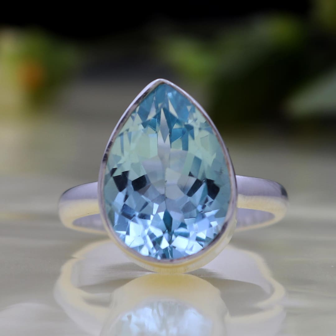 Swiss Blue Topaz Pear-shaped Ring, 925 Sterling Silver Boho Jewelry ...