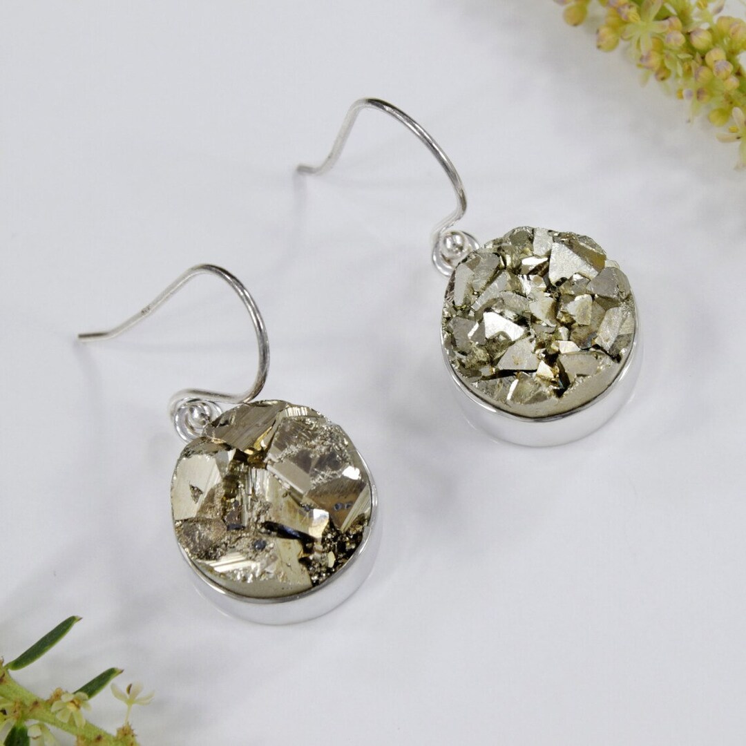 Pyrite Gemstone Earrings-pyrite Earrings Golden Earring 925 Sterling ...