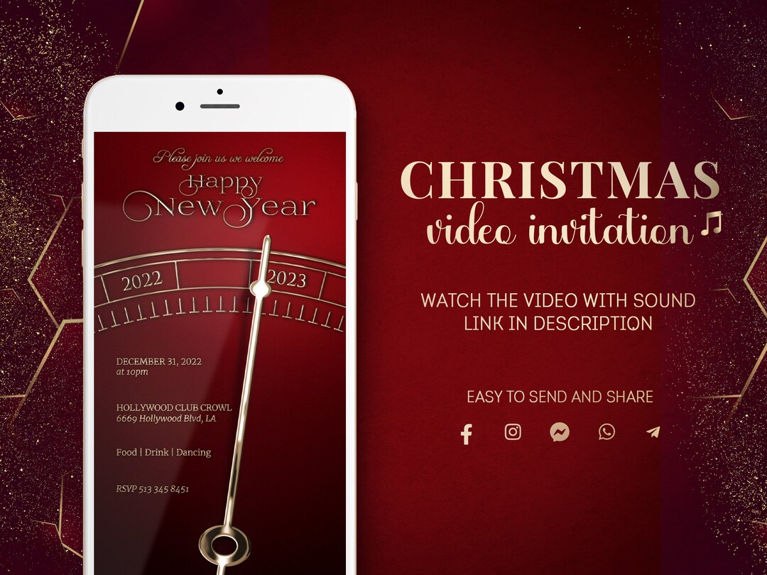 Deep Red New Year's Eve Video Invitation. Exclusive Gold - Etsy
