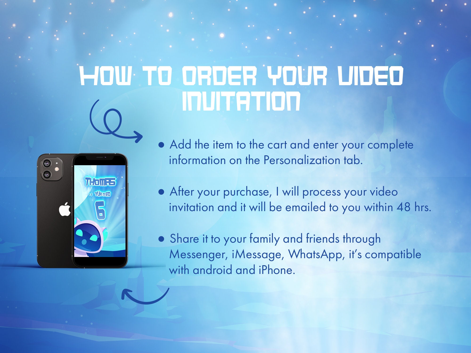 Kids Birthday Video Invitation, Space Droid Cartoon Personalized ...
