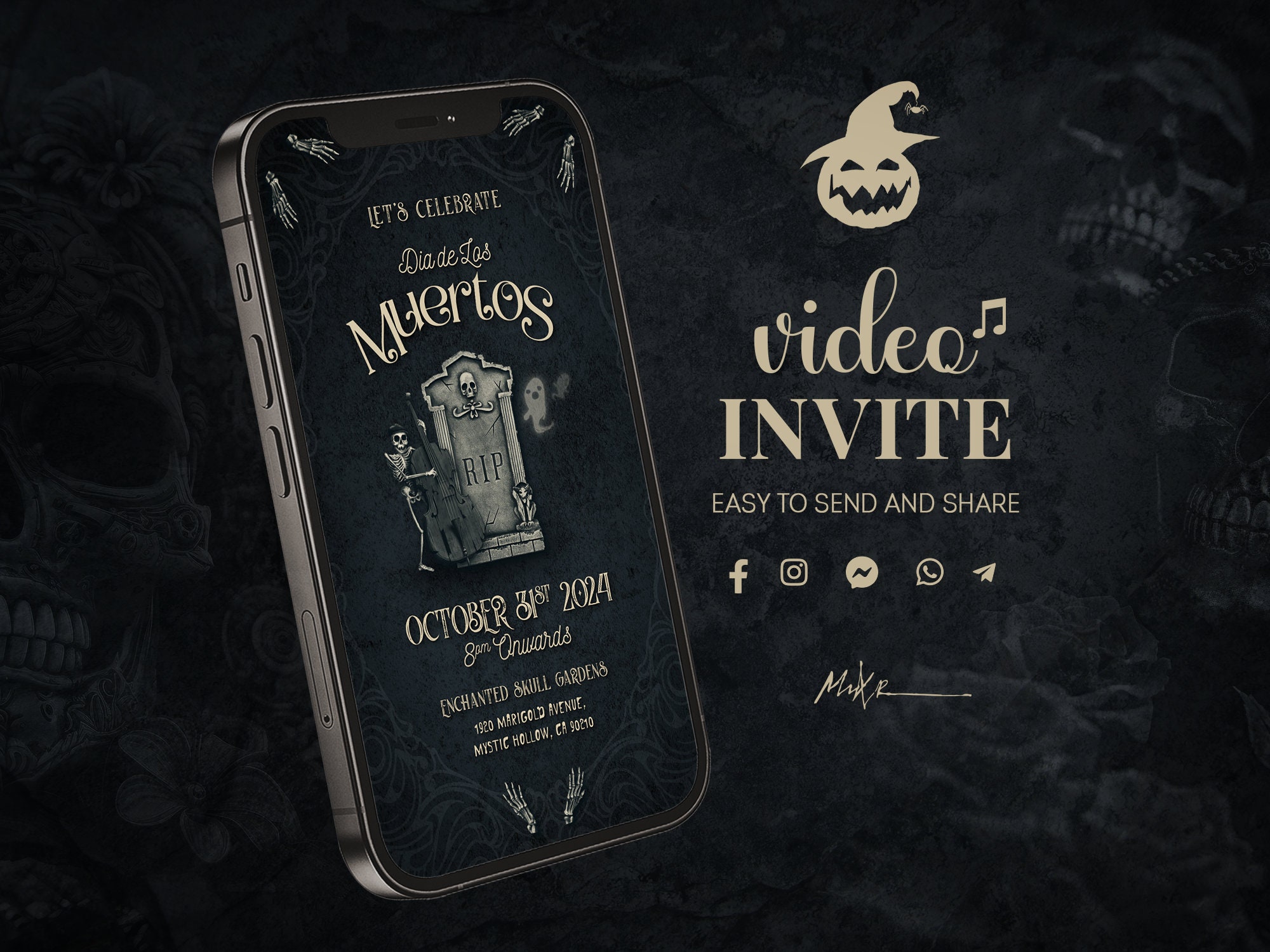 Dia De Los Muertos Video Invitation | Spooky Skeletons & Haunted ...