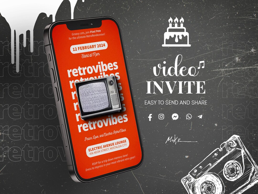Retro Vibes Video Invitation – Vintage TV, Kinetic Text & Orange ...