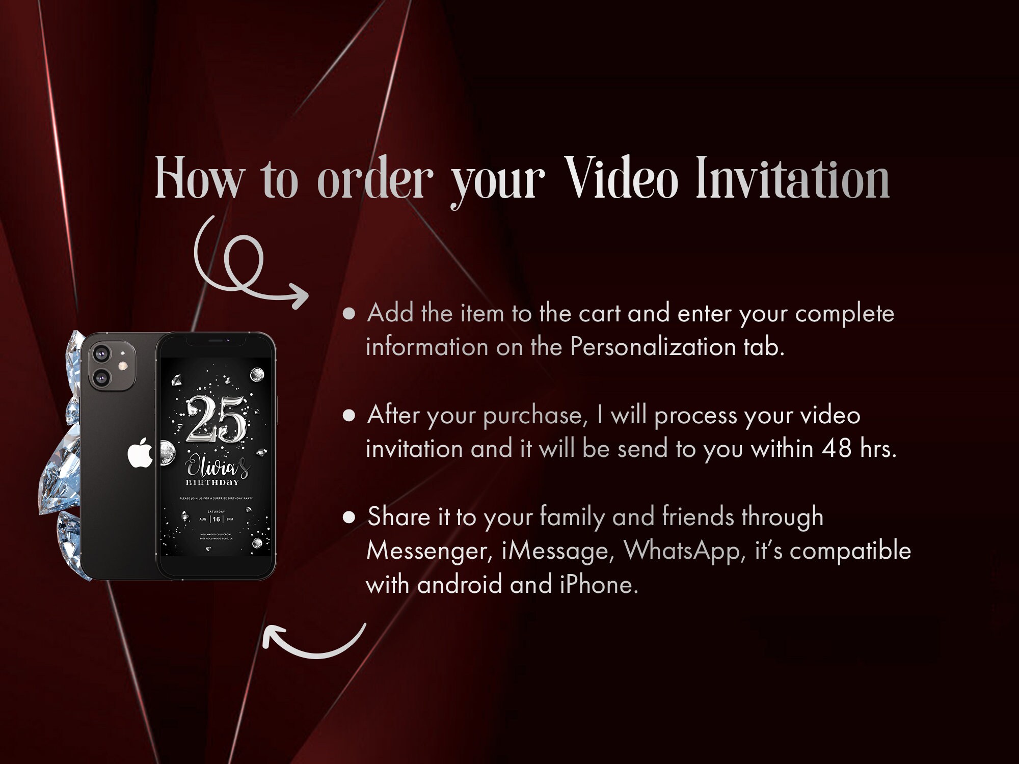 Dazzling BIRTHDAY VIDEO INVITATION With Silver & Diamonds. Glamorous ...