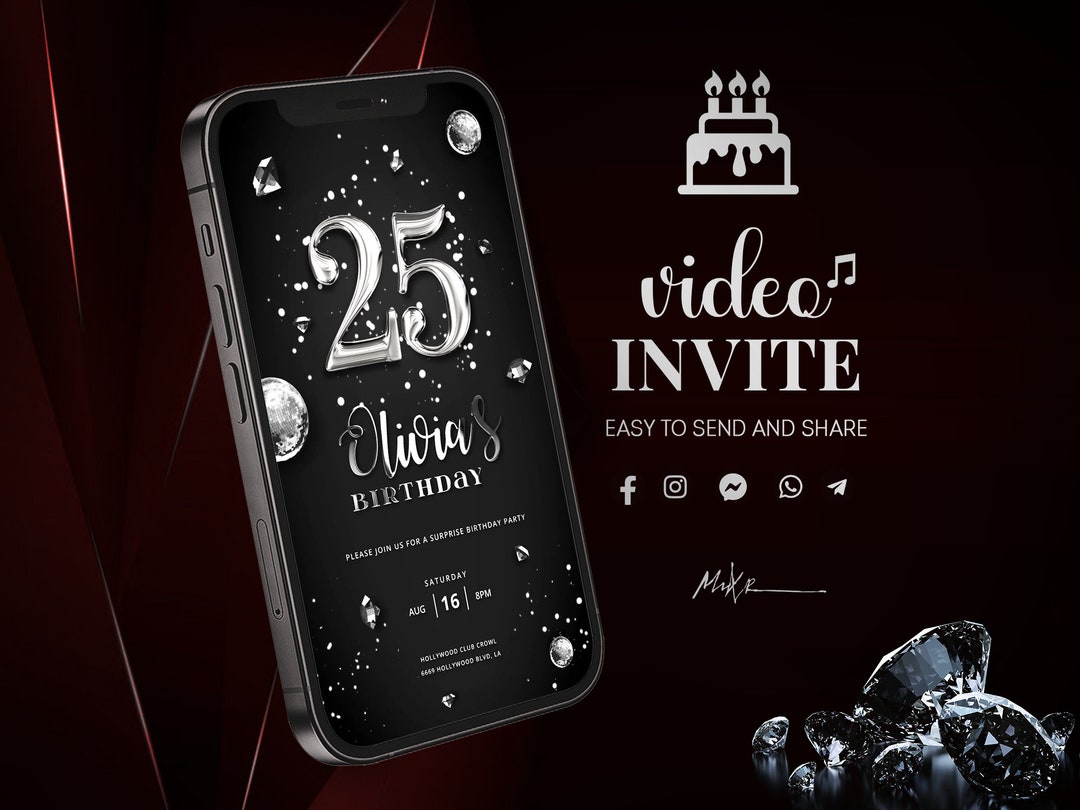 Dazzling BIRTHDAY VIDEO INVITATION With Silver & Diamonds. Glamorous ...