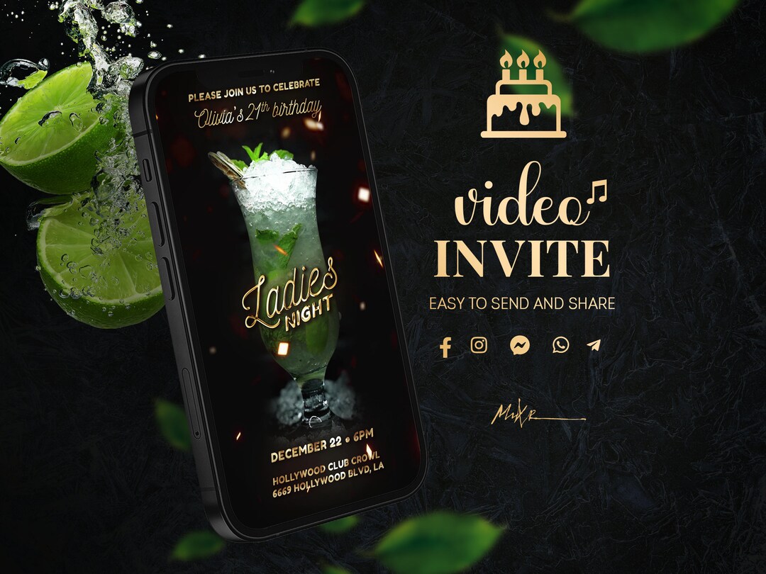 Ladies Night Birthday Video Invitation | Personalized Mojito Cocktail ...