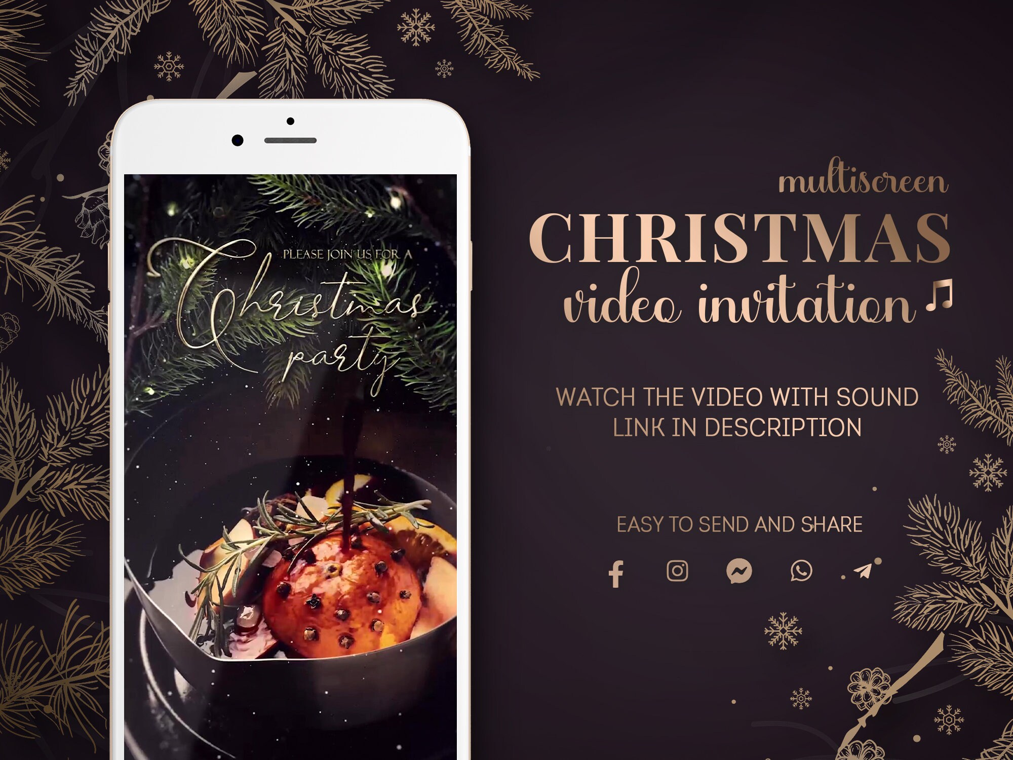 Shimmering Multi-screen Video Invitation With Christmas Tree Branches ...