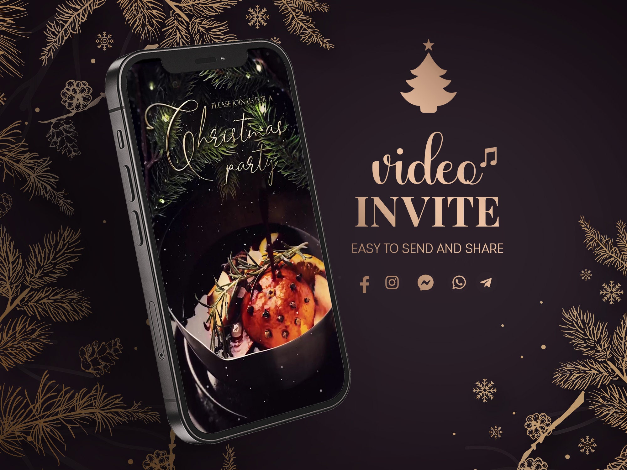 Shimmering Multi-screen Video Invitation With Christmas Tree Branches ...