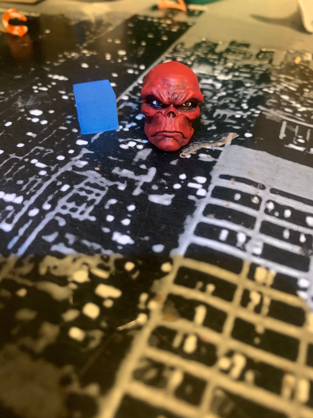 Red Face Man Head Sculpt + Blue Cube - Etsy