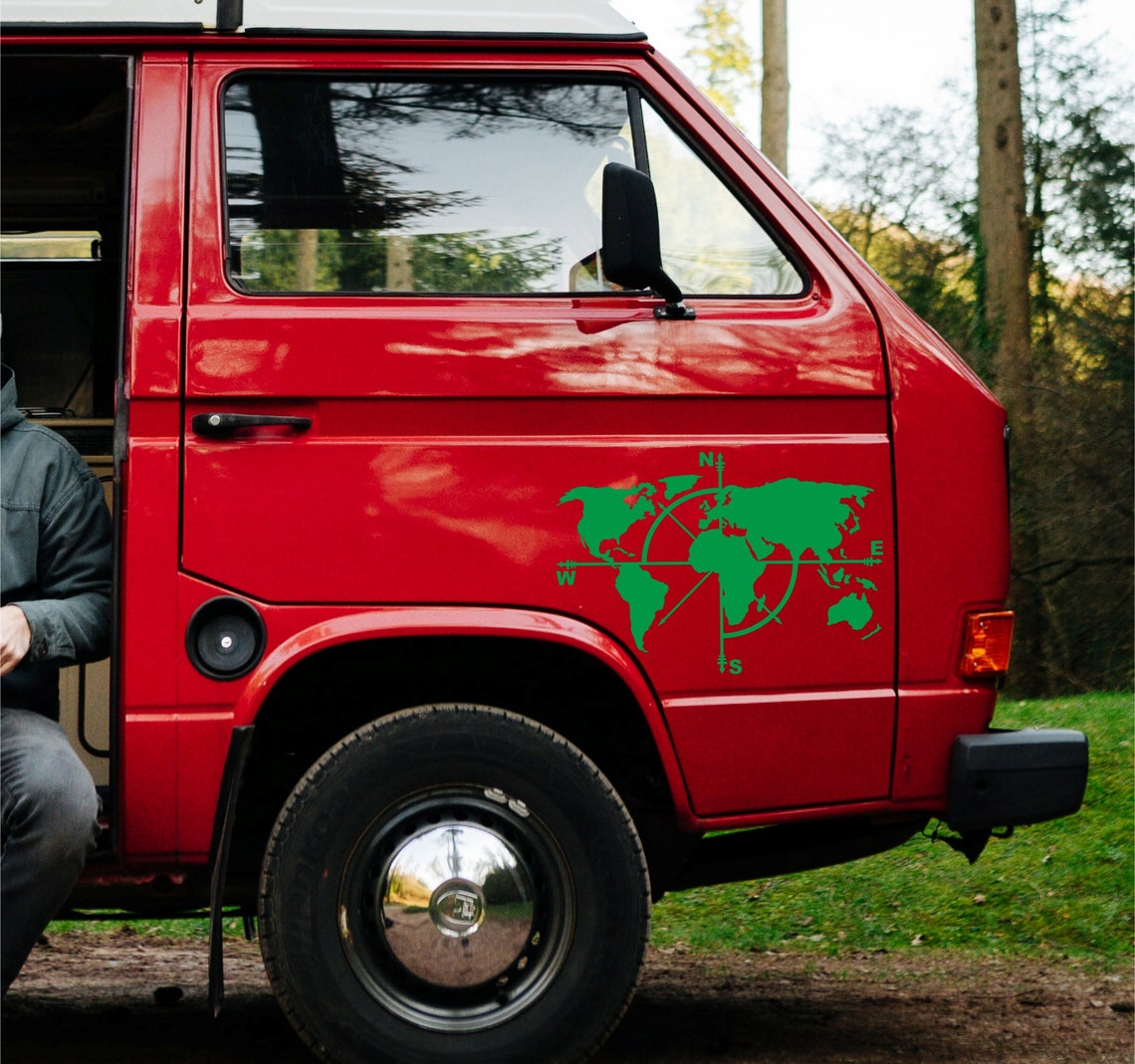 Adventure Van World Map Compass Sticker World Map Sticker - Etsy