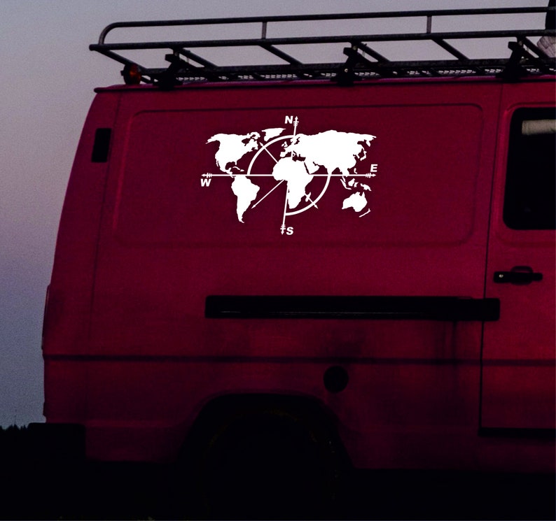 Adventure Van World Map Compass Sticker World Map Sticker - Etsy