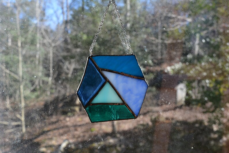 Five Color Geometric Hexagon Stained Glass Suncatcher | Etsy