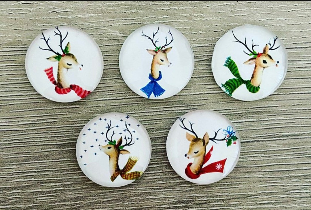 Deer Magnet Set, Christmas Refrigerator Magnets, Holiday Magnets, Small ...
