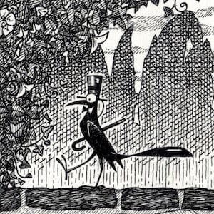 Fine Art Print of Funny Crow in Tuxedo Strutting by Surprised Black Cat ...