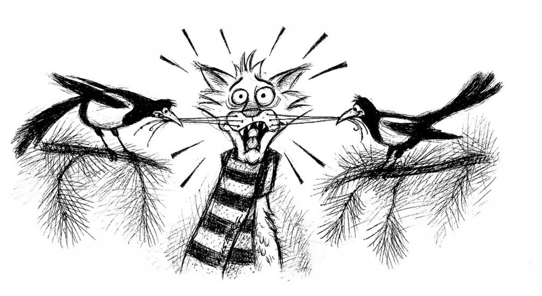 Original Ink Drawing of a Funny Yowling Christmas Cat Having Whiskers ...