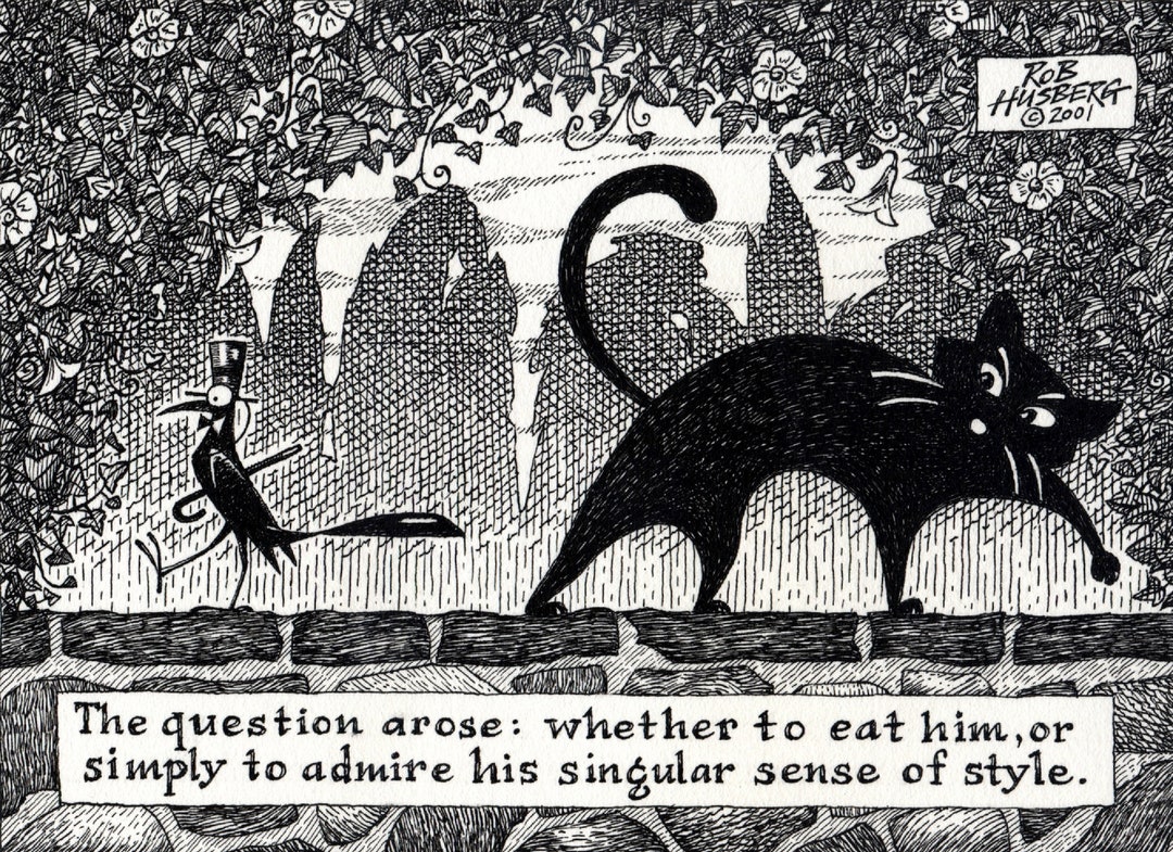 Fine Art Print of Funny Crow in Tuxedo Strutting by Surprised Black Cat ...