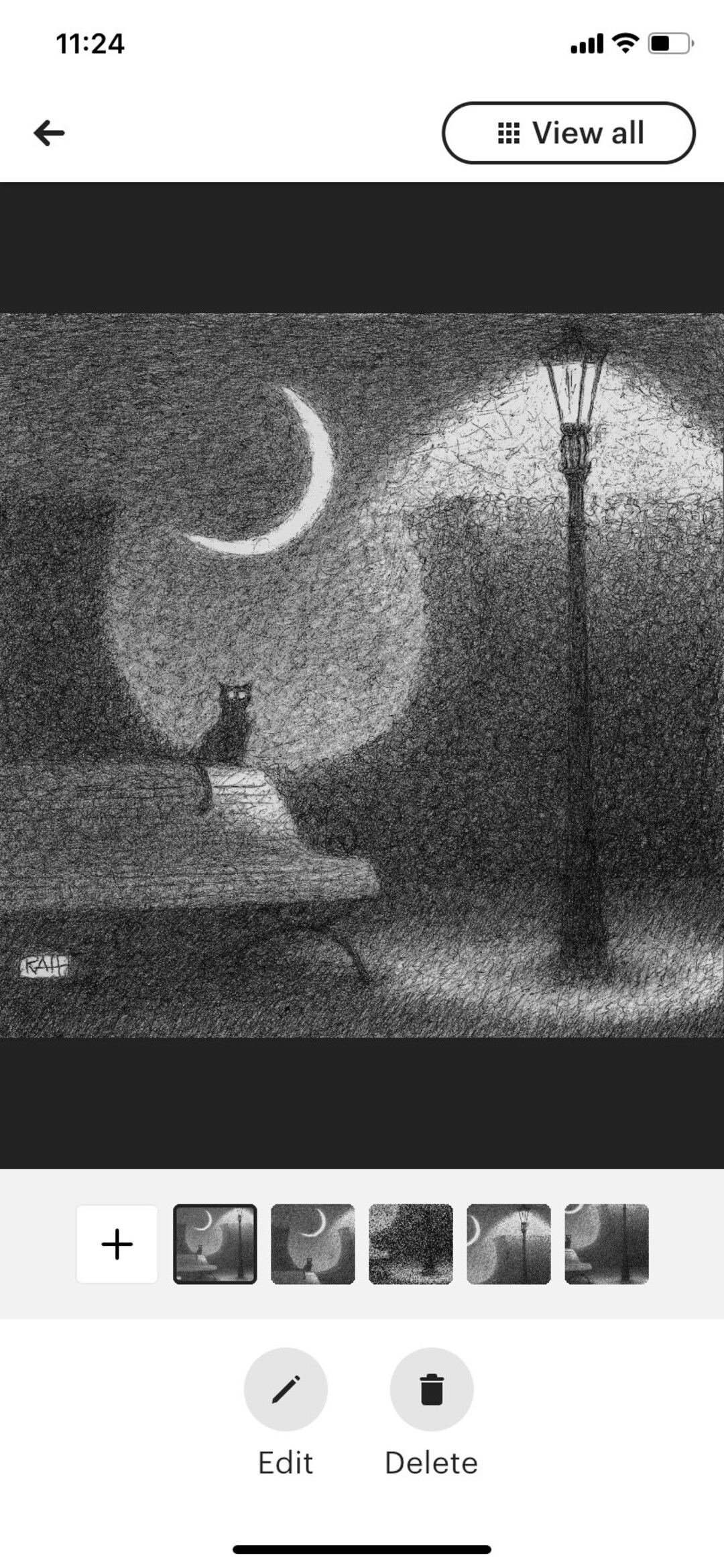 Unique Original Ink Drawing of A Black Cat on A Park Bench at Night ...