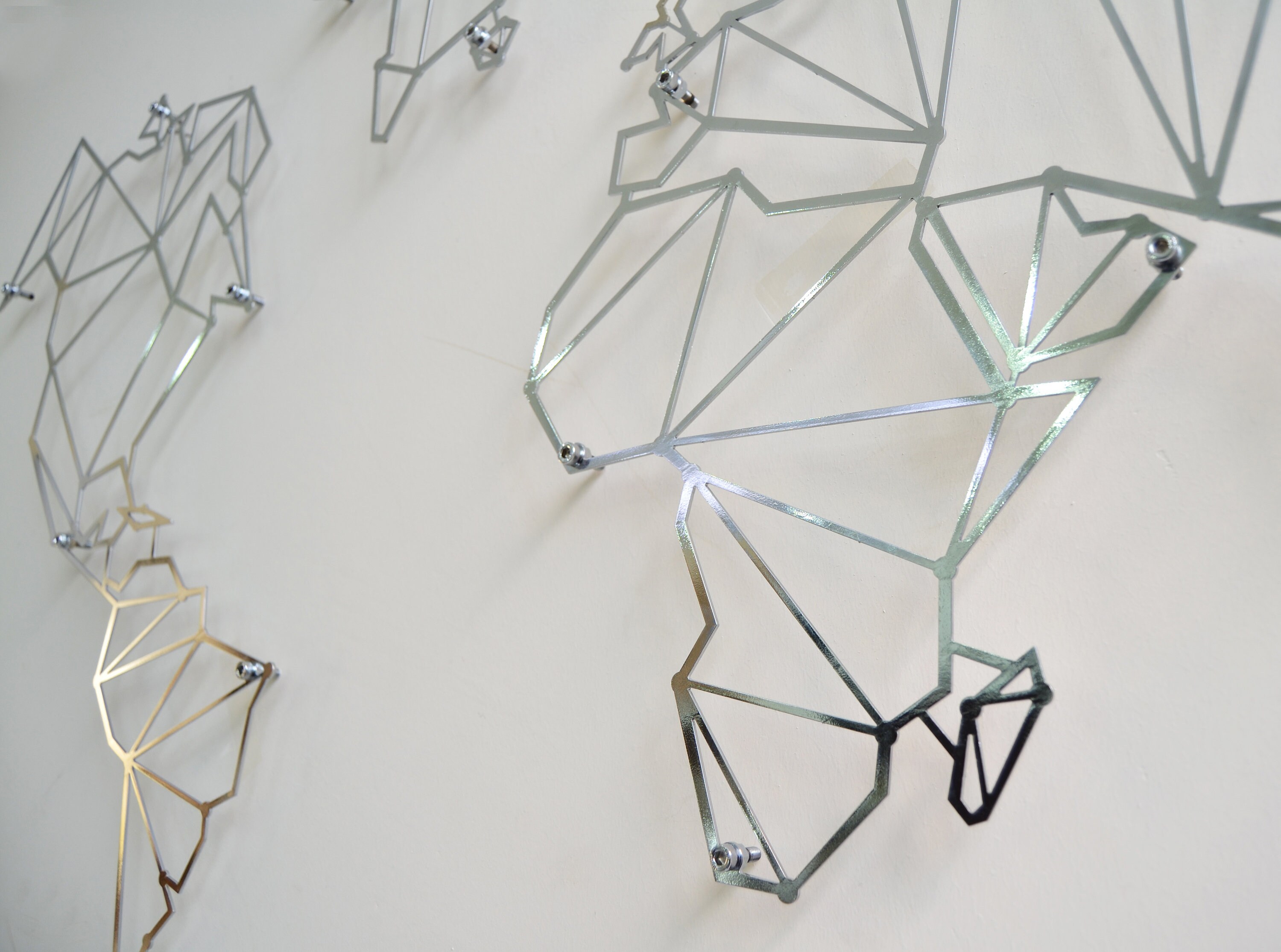 Metal World Map Chrome Steel Wall Art Decor Livingroom Office | Etsy