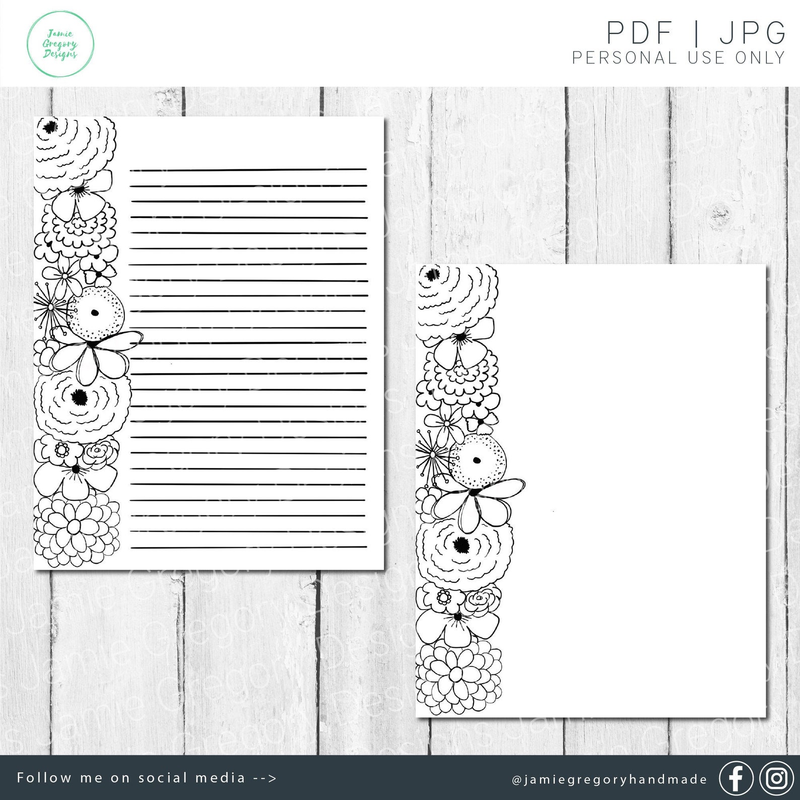 Printable Floral Stationery Paper Printable Floral Paper - Etsy