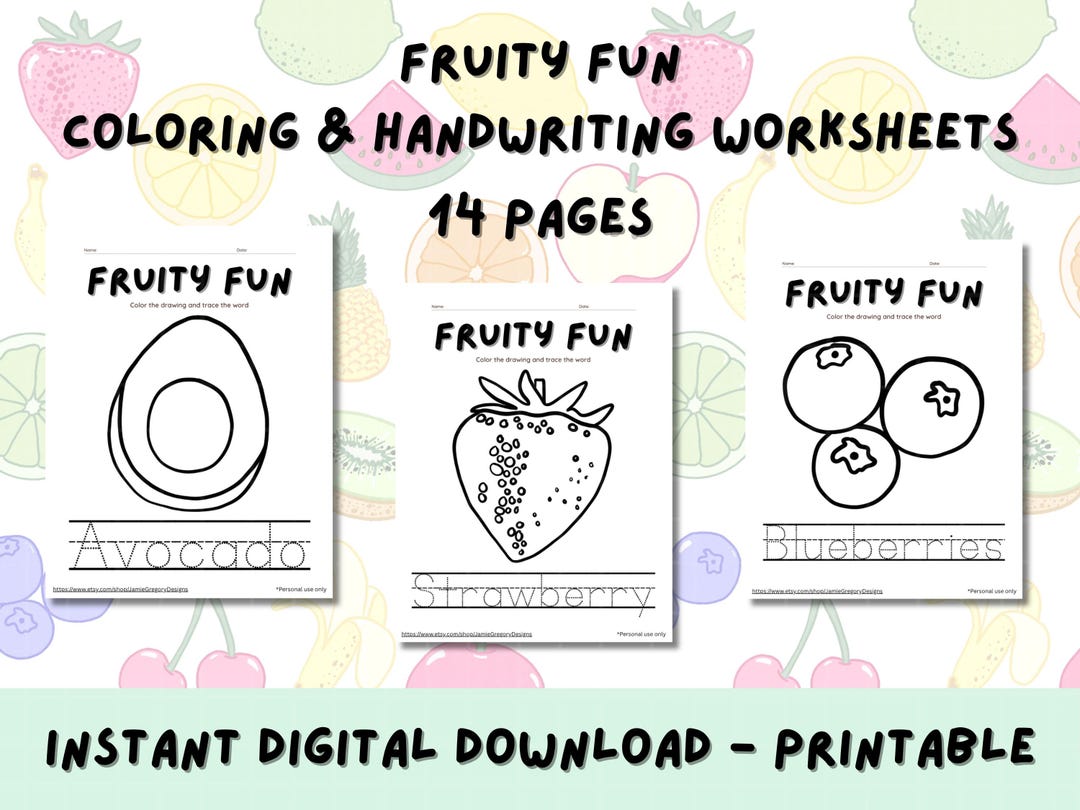 Fruit Coloring Worksheets, Handwriting, Tracing, Coloring Pages ...