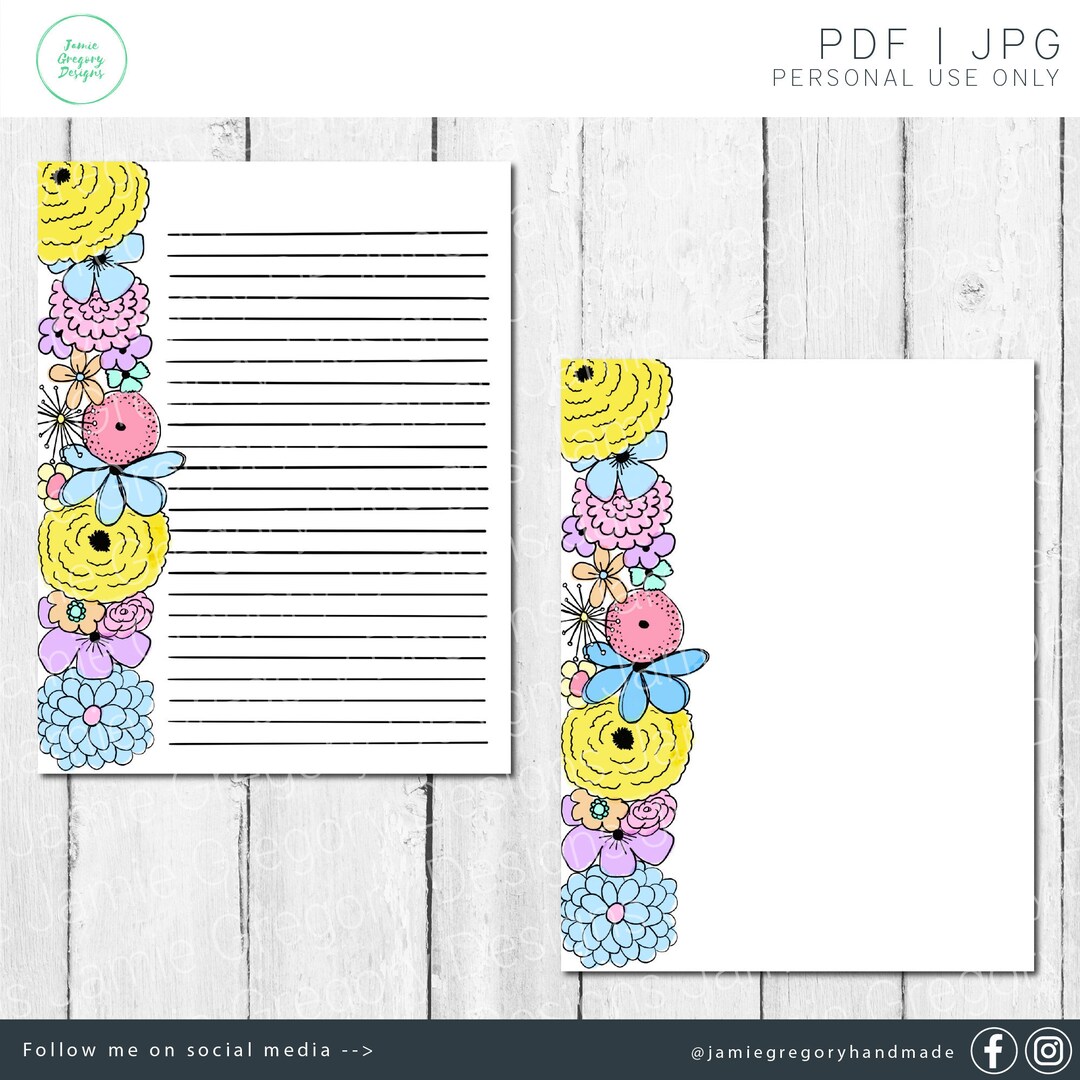 Printable Floral Stationery Paper - Printable Floral Paper - Writing ...