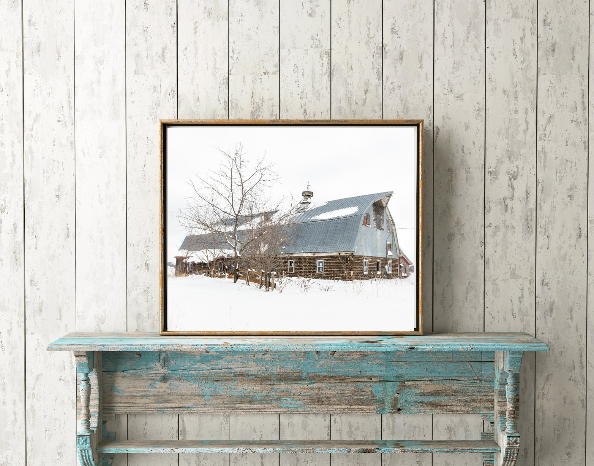 Rustic Blue Barn Photo Barn With Brick Modern Farmhouse Home - Etsy