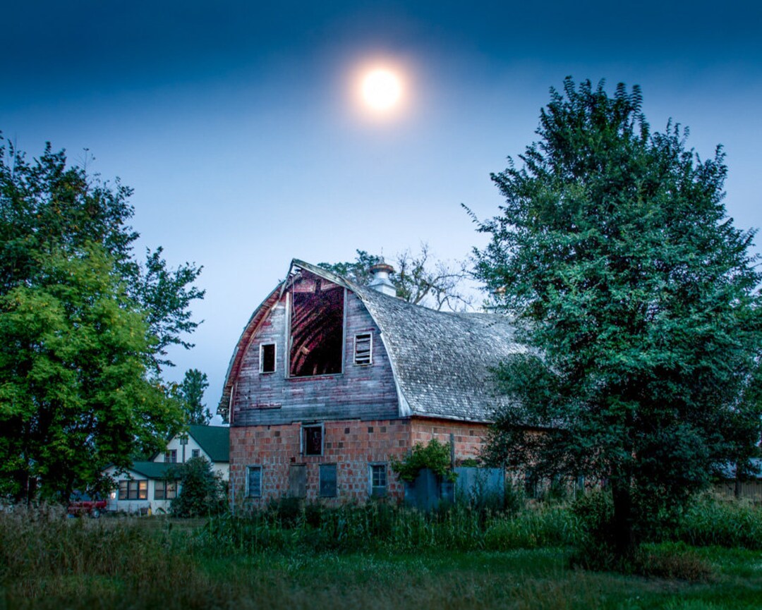 Moonlight Landscape Photo, Rustic Wall Art, Barn Photography,farm ...