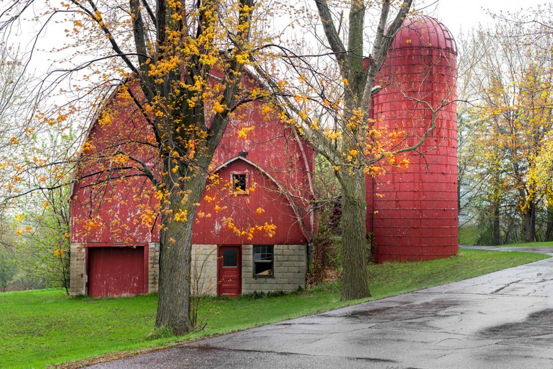 Red Barn Photo, Nature Decor, Hand Made, Nature Art, Autumn Trees Fine ...